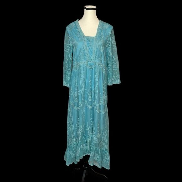 Reba | Dresses | Reba Sheer Embroidered Lace High Low Maxi Dress Womens ...